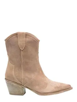 CURIOSITÈ Embroidered Leather Cowboy Boots - Neutrals