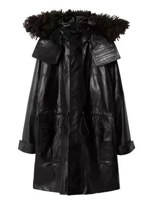 Burberry Fringed-trim Leather Parka - Black