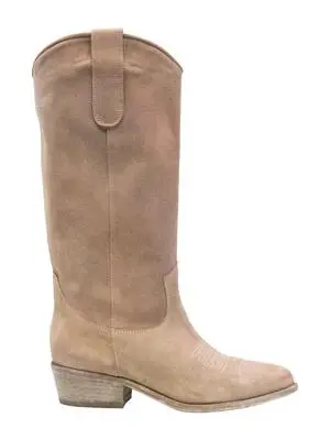 CURIOSITÈ Suede Cowboy Boots - Neutrals