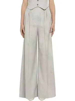 NISSA Embellished Wide-leg Palazzo Pants - Grey