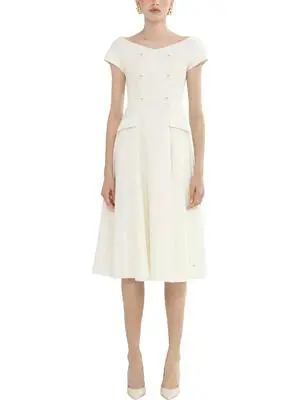 NISSA A-line Button Dress - White