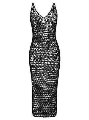 PARAMIDONNA Crochet V-neck Midi Dress - Black