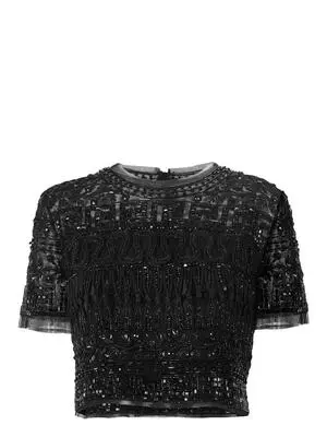 Carolina Herrera Embroidered Tulle Cropped Top - Black