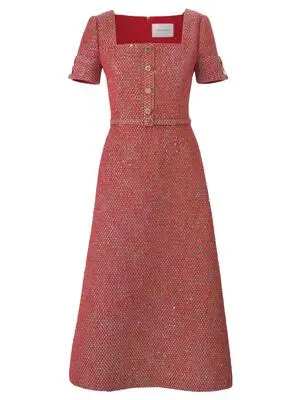 Carolina Herrera Lurex Tweed A-line Midi Dress - Red