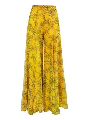 Carolina Herrera Olive Branch-print Extra-wide Leg Iris Pants - Yellow