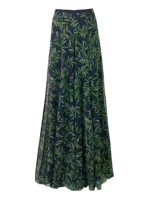 Carolina Herrera Olive Branch-print Wide-leg Pants - Blue
