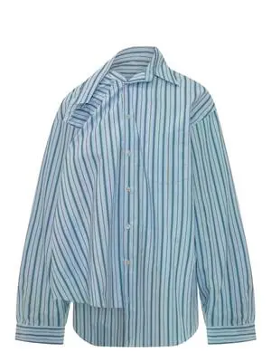 A PAPER KID Striped Pocket Shirt - Blue