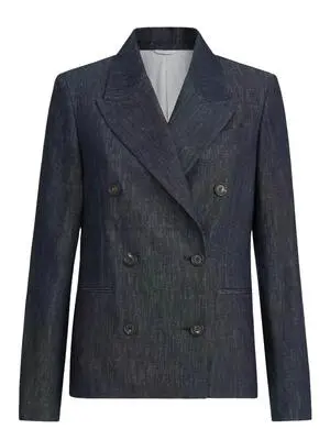 Brunello Cucinelli Cotton Twill Blazer With Monili Detail - Blue