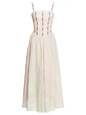 Agua Bendita Floral Embroidered Maxi Dress - Neutrals