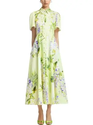 LEO LIN Floral-appliquéd Midi Dress - Yellow