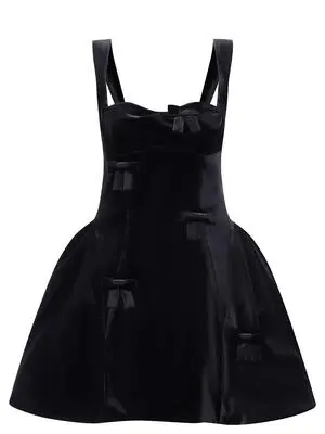 LEO LIN Ariel Bow Velvet Mini Dress - Black