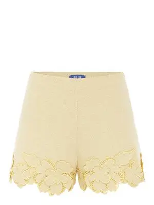 LEO LIN Elle Applique Tweed Shorts - Yellow