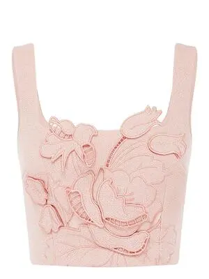 LEO LIN Applique Tweed Crop Top - Pink