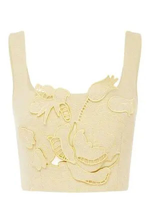 LEO LIN Applique Tweed Crop Top - Yellow