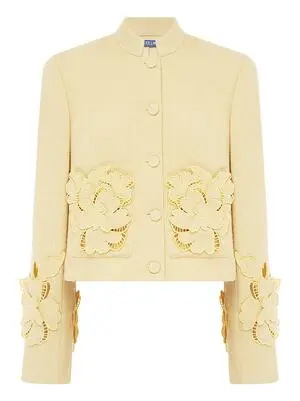 LEO LIN Blythe Applique Tweed Jacket - Yellow