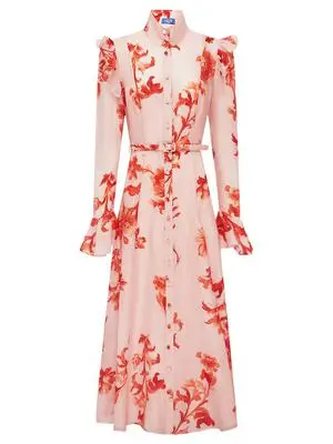 LEO LIN Katrina Linen Blend Midi Dress Pink