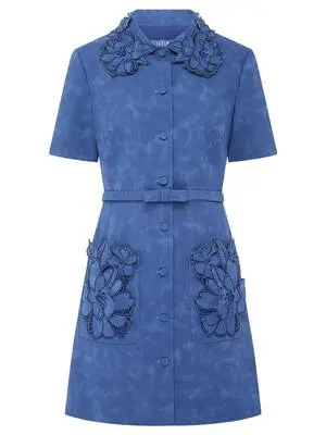 LEO LIN Ashley Applique Vegan Suede Mini Dress - Blue