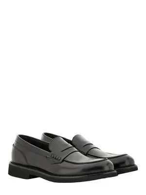 Canali Calfskin Leather Loafers - Black