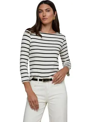 L'Agence Lucille Striped Boatneck Top - Ivory/black Stripe