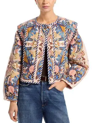 Farm Rio Printed Quilted Jacket - Sea Garden