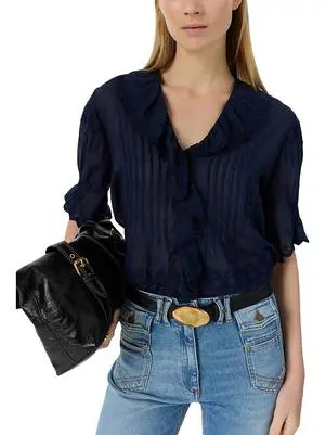 Gerard Darel Embroidered Cotton Shirt - Navy