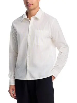Vince Straight Hem Single Pocket Shirt - White/pale Yellow
