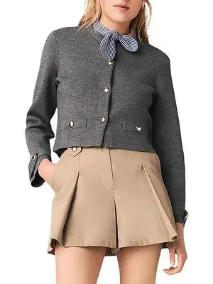 Maje Removable Striped Collar Cardigan - Light Grey