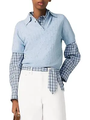 Maje Cropped Sweater With Rhinestones - Blue Sky