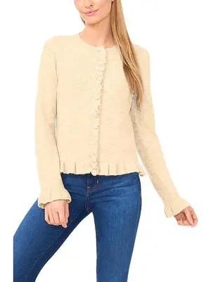 CECE DUPRAZ Long Sleeve Ruffle Edge Cardigan Sweater - Butter Cream