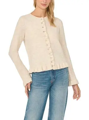 CECE DUPRAZ Long Sleeve Ruffle Edge Cardigan Sweater - Malted