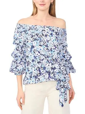 Vince Camuto Off-the-shoulder Blouse With Bubble Sleeves - Blue Shadow