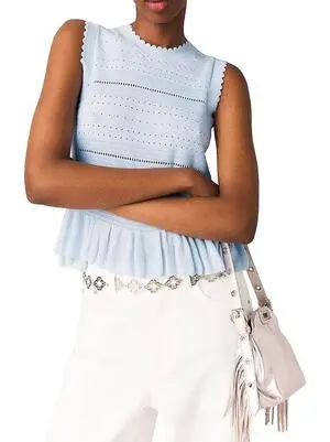 Maje Ruffled Knit Top - Blue Sky