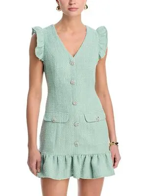 Aqua Tweed Flounce Mini Dress - Pistachio