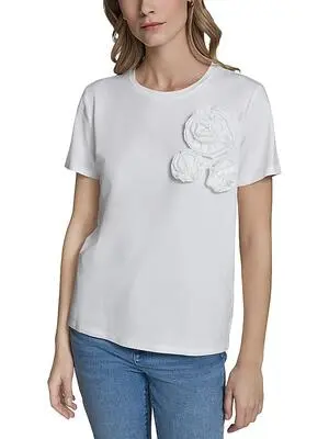 Karl Lagerfeld Paris Rose Trim Knit Top - Soft White