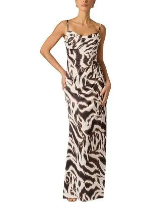 Adrianna Papell Satin Column Dress - Black/taupe