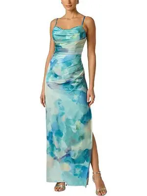 Adrianna Papell Sateen Column Dress - Blue Multi