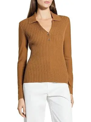 Theory Merino Wool Ribbed Sweater - Dark Cognac