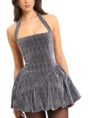 MISS CIRCLE Naomie Crystal Embellished Halter Mini Dress - Silver