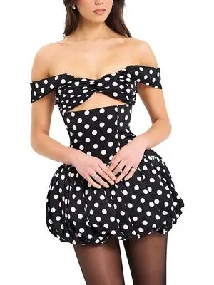 MISS CIRCLE Fit And Flare Polka Dot Mini Dress - Black