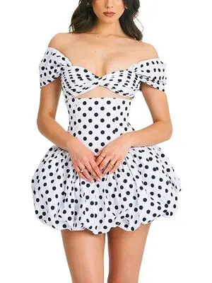 MISS CIRCLE Off-shoulder Polka Dot Mini Dress - White