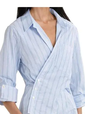 CISSA 3/4 Sleeve Asymmetric Wrap Shirt - Rydal Stripe