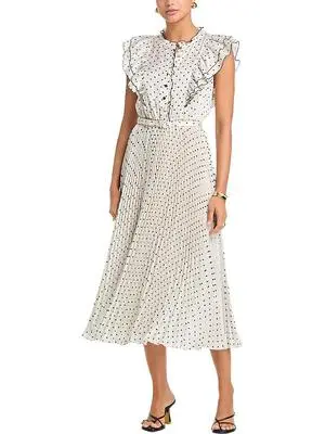 SELF-PORTRAIT Polka Dot Midi Dress - Cream