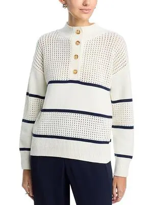 T Tahari Long Sleeve Striped Pullover Sweater - White Star