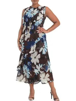 ESTELLE Aveline Floral Ruffle Dress - Choc Sky