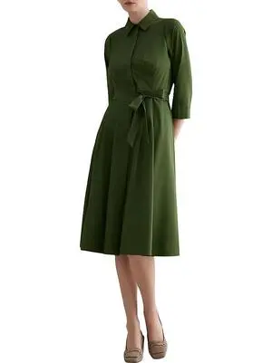 HOBBS LONDON Brigitta Button Front Midi Dress - Pine Green