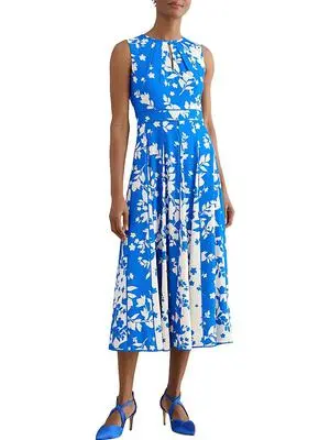 HOBBS LONDON Angelica Floral Keyhole Neck Midi Dress - Blue Cream