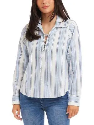 Karen Kane Petites Lace Up Shirt - Stripe