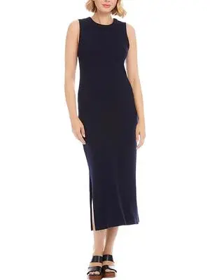 Karen Kane Ribbed Sleeveless Midi Column Dress - Navy
