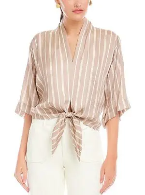 Fifteen Twenty Bernice Tie-front Blouse - Khaki
