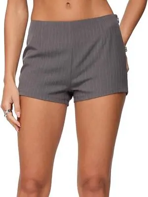 EDIKTED Riya Pinstripe Tailored Micro Shorts - Gray